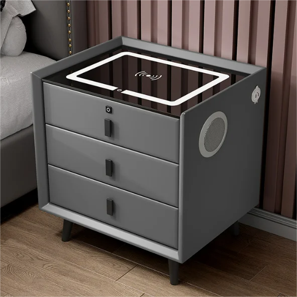 Quawe Modern Light Luxury Smart Bedside Table Solid Wood Three Drawer ...