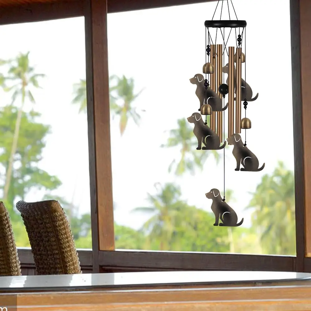 5-dogs Garden Wind Chimes Outdoor Indoor Decor With 4 Tubes And 4 Bells ...