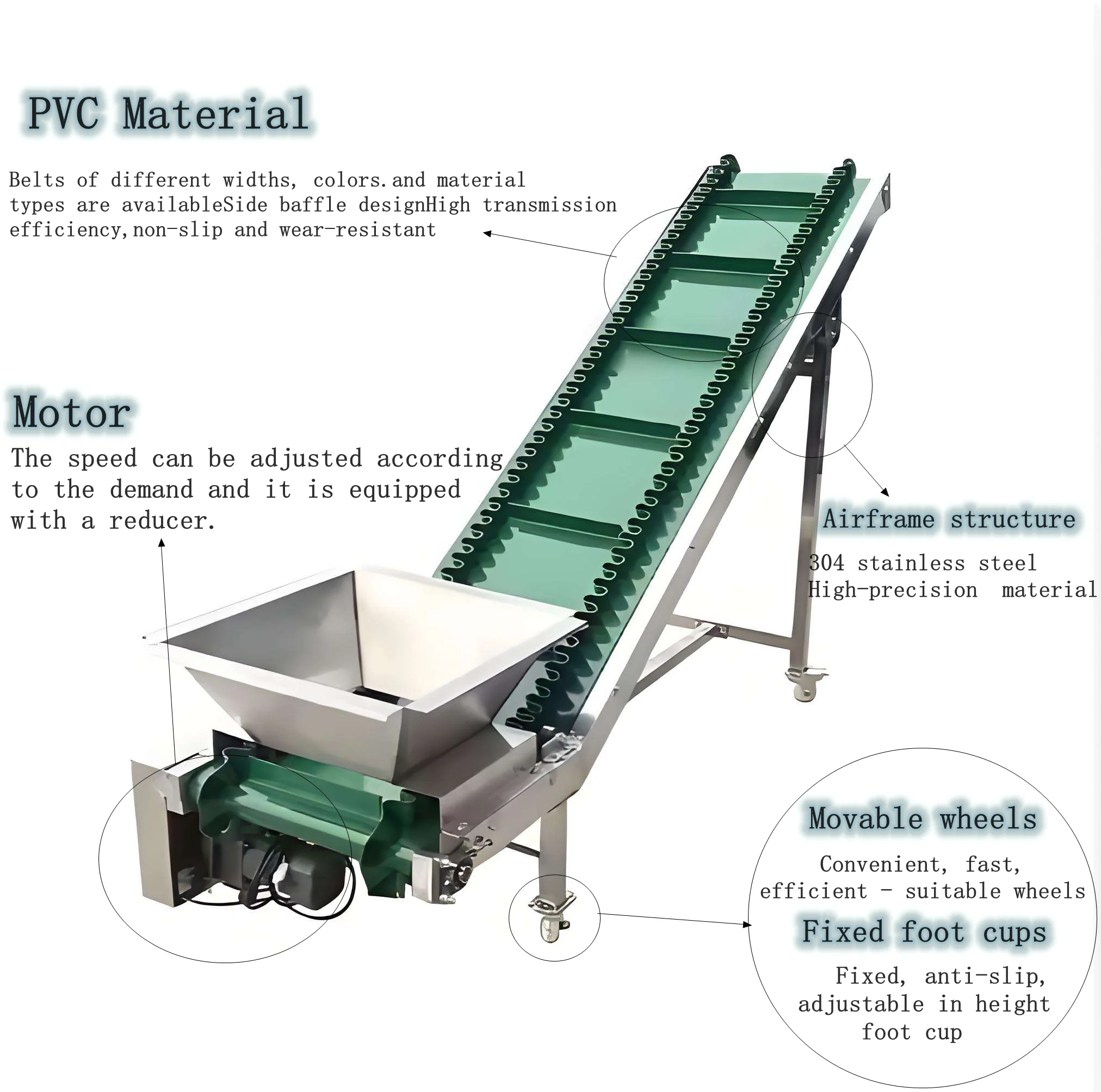 PVC/PU Hoist Elevator Hopper Feeder Conveyors for Mini Machine