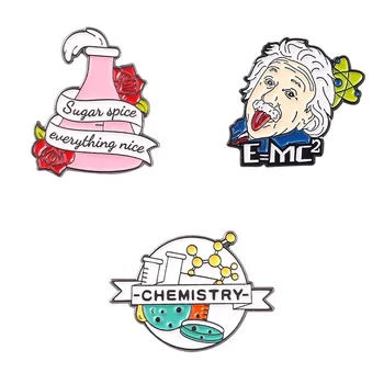 Chemistry Enamel Pins Famous Physicist Lapel Brooch Formula Metal Craft ...