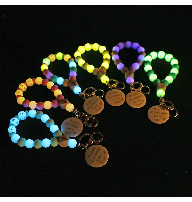 Custom Fluorescent Beads Key Chain Diy Creative Wrist Key Ring Metal ...