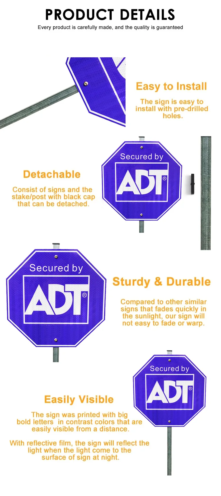 Custom Safety Warning Board Home Aluminum Octagon ADT Security ...
