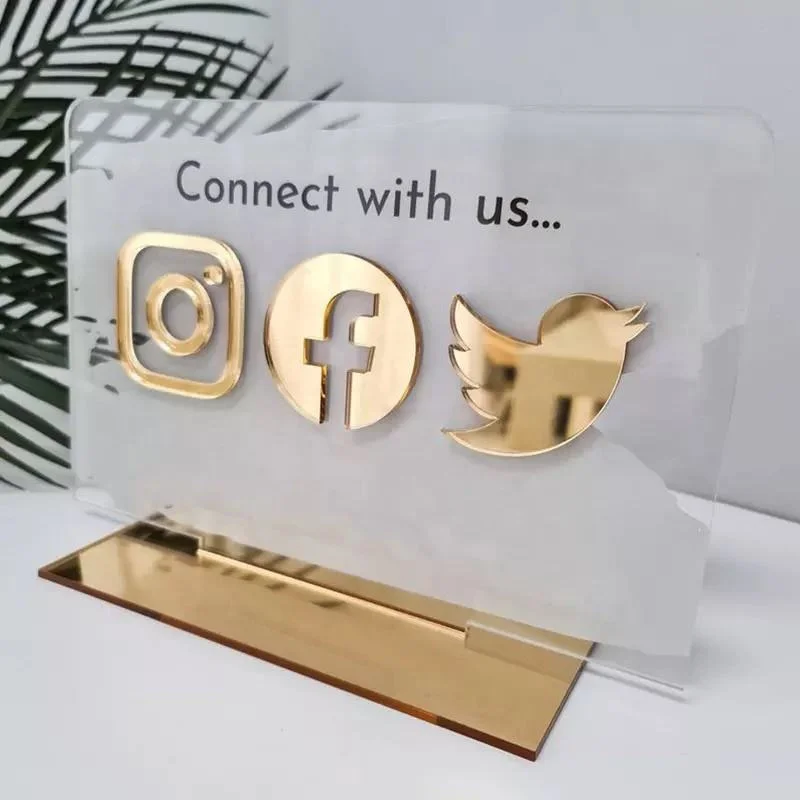 Tabletop Logo Mirror Acrylic Social Media Business Sign Laser Cute Qr ...