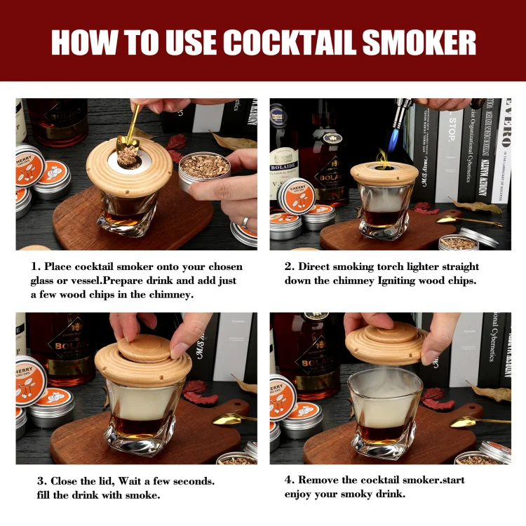 Cocktail Smoker Kit for Drinks, Whiskey, Wooden Smoked Set, Bar ...
