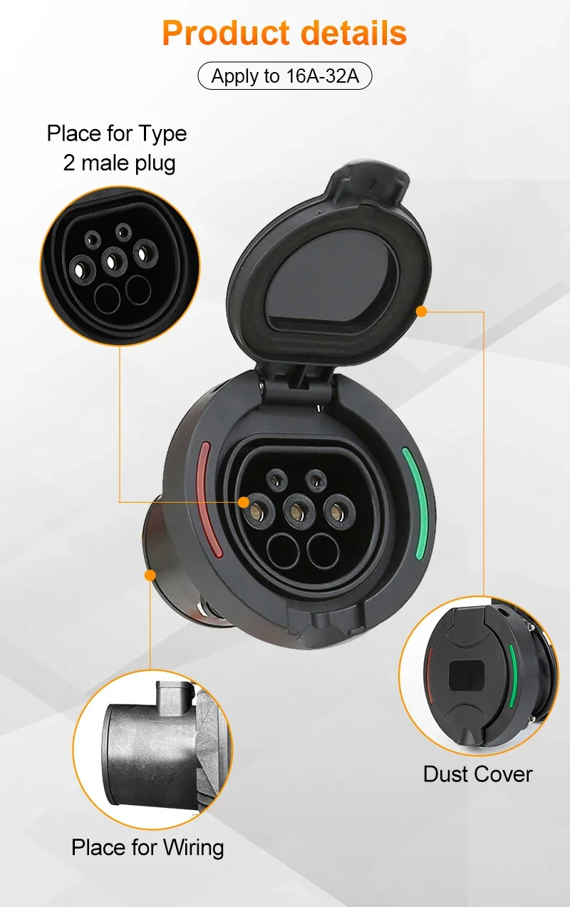 32a Shutter Socket 22kw Type 2 Inlet Of Ev Charging Station T2 Car Power Female Socket For ...