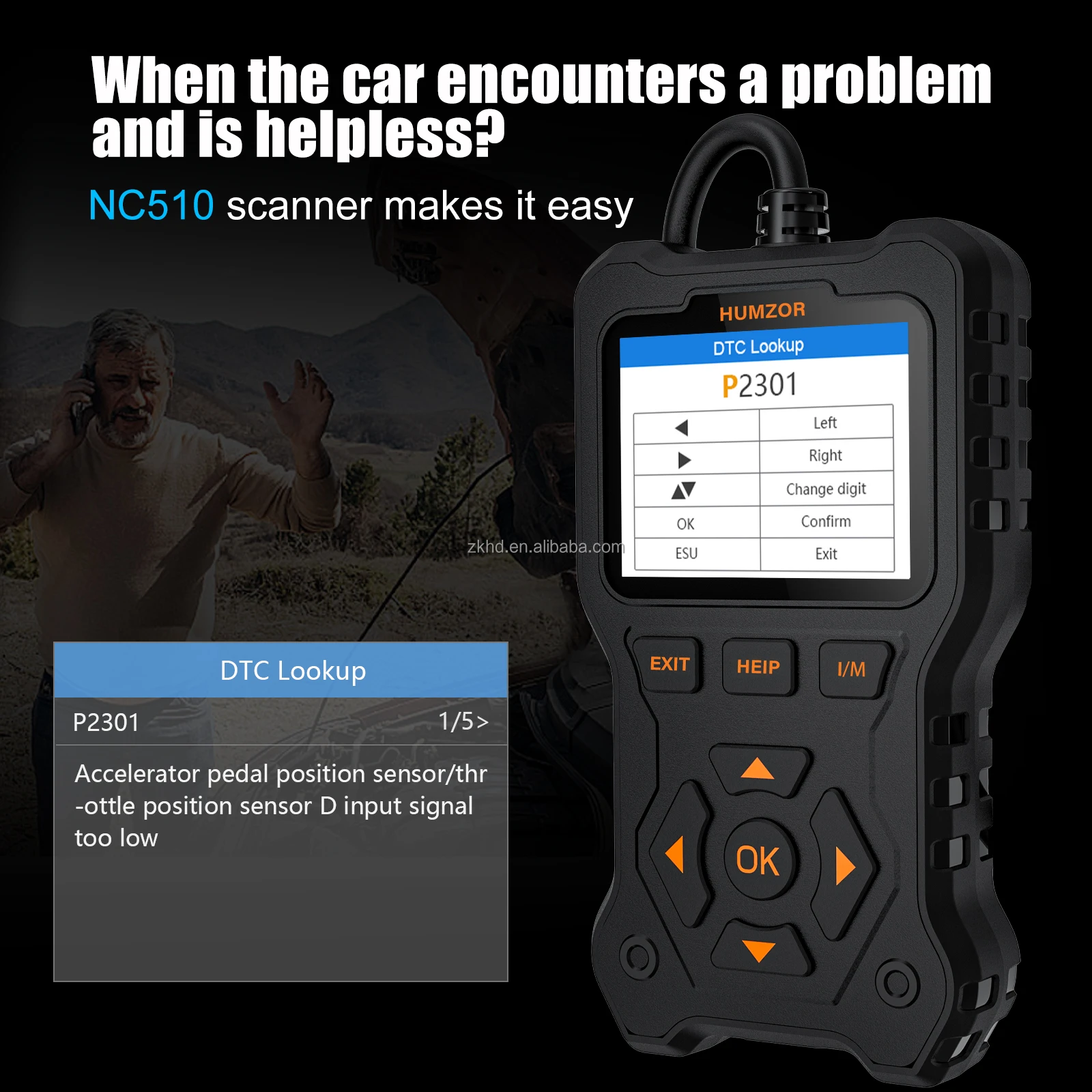 HUMZOR NC510 OBD2 Car Diagnostic Tool - 11 Languages, 9 Protocols