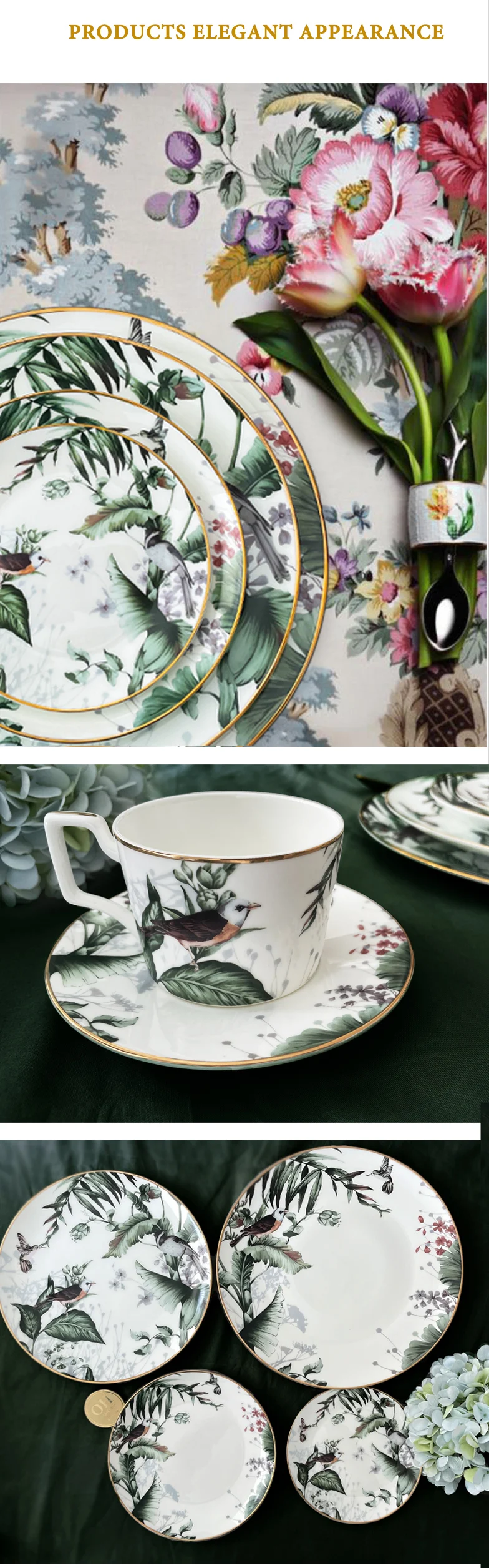 Ohere Customized Green Bone China Dinner Sets for Events