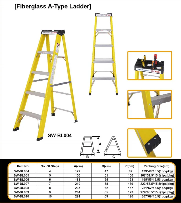 10 Step Fiberglass A-type Ladder Industrial Foldable Semi-insulating ...