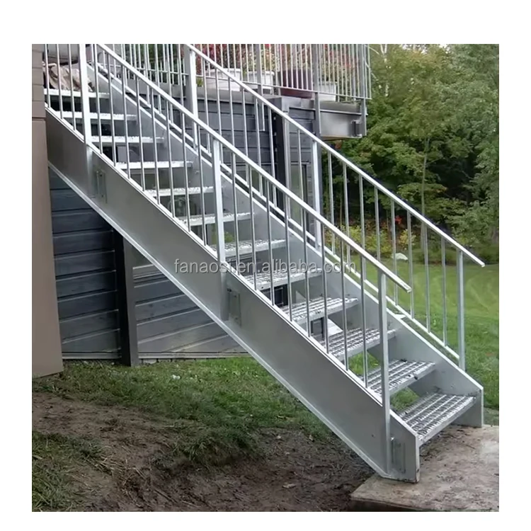Outdoor Metal Stairs Galvanized Powder Coated Exterior Prefab Mild ...