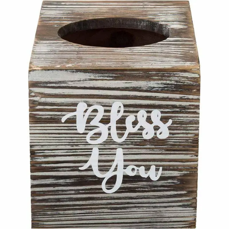 Washed Solid Wood Tissue Dispenser Bath Decor With Bless You Design And ...