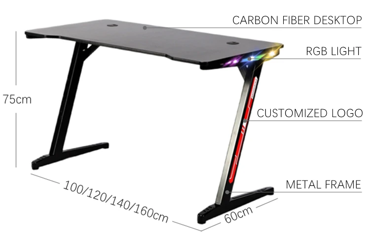 Customized Adjustable LED Light RGB Gaming Table Desk