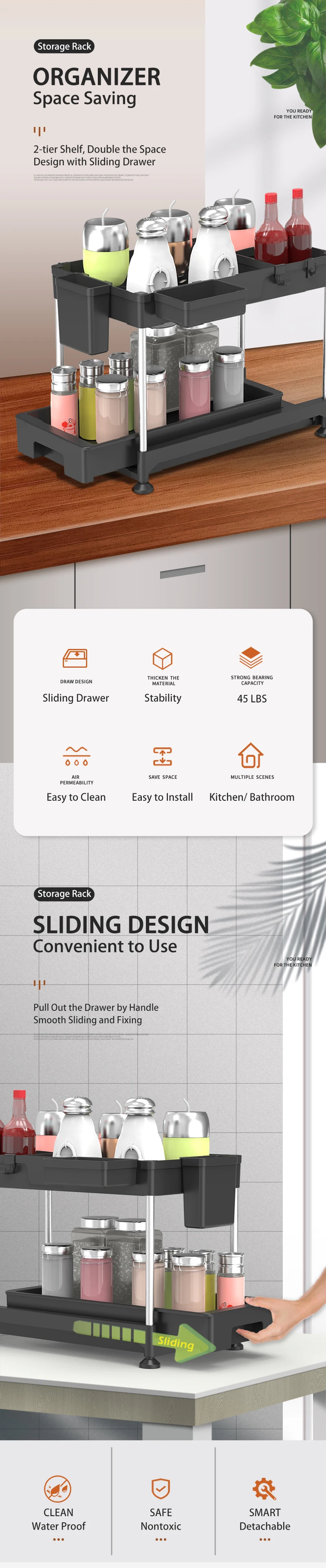 2 Tier Multi Purpose Pull Out Under Sink Organizer Storage For Bathroom ...