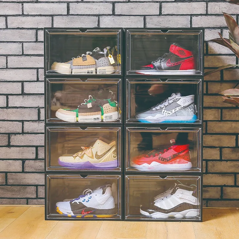 Transparent Plastic Sneaker Stackable Shoe Storage Boxes Drop Front ...