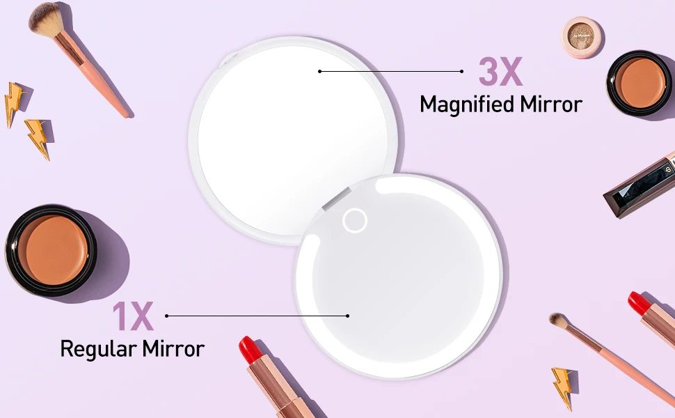Rechargeable LED Makeup Mirror Portable Foldable Travel Handheld Pocket Small Pocket LED MIrror ...