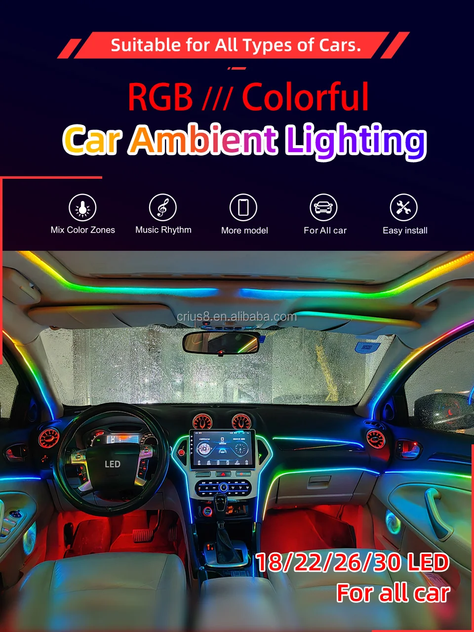 Car Interior Acrylic Guide Fiber Strip 14 in 1 Backlight Car Ambient ...