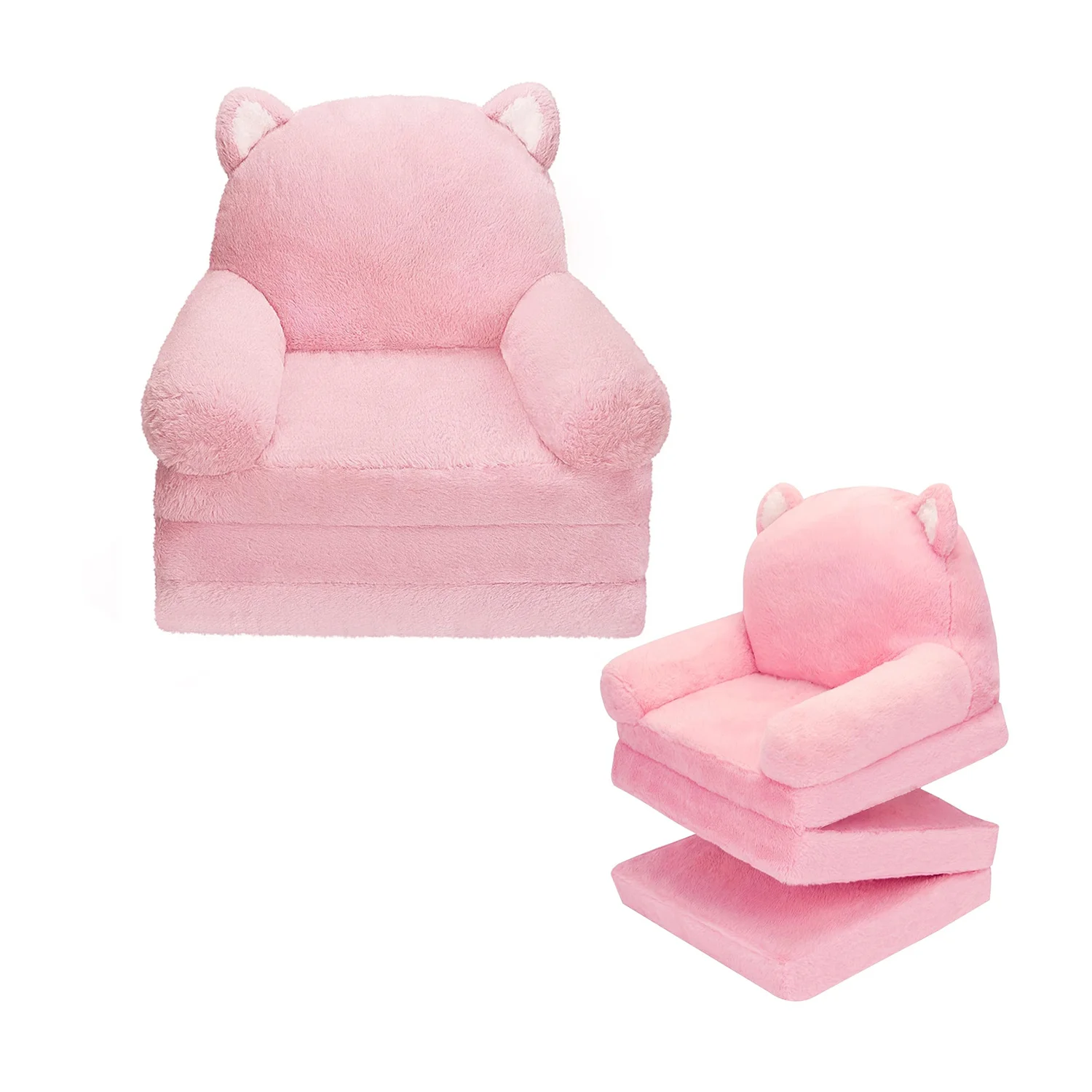 Kids Couch Fold Out Soft Toddler Chairs Foldable Sofa Plush Animal ...