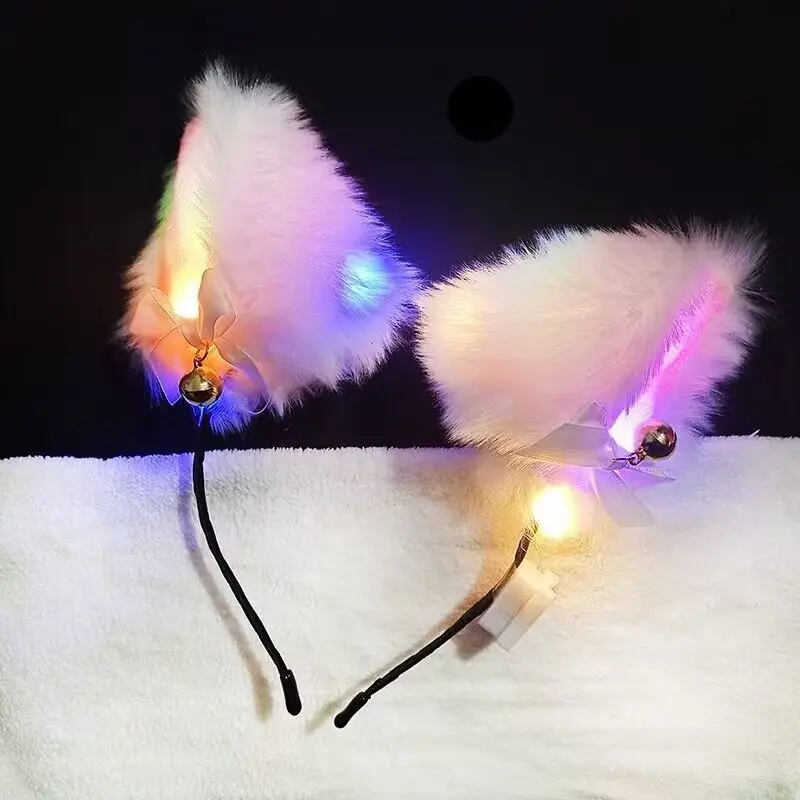 New Style Fox Cat Ears Bow Bell Headband Light Up Led Headdress For ...