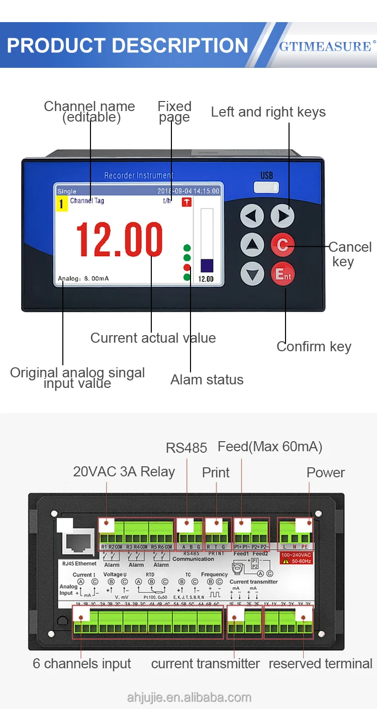 Data Logger 4-20mA RS485 signal Output 6 Channels Data Display Temperature Pressure| Alibaba.com