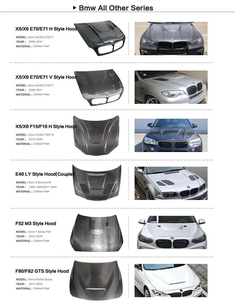 Carbon Fiber Body Kit Engine Front Bonnet For Bmw Full Series E46 E90 ...