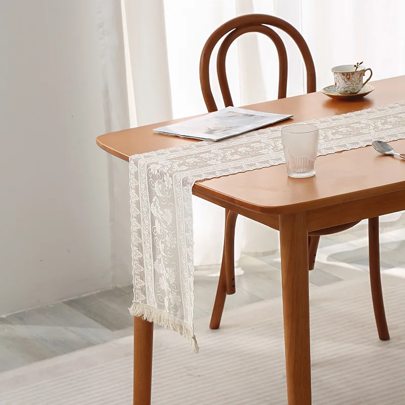 White Floral Lace Table Runner For Banquet Baptism Wedding Party Table ...