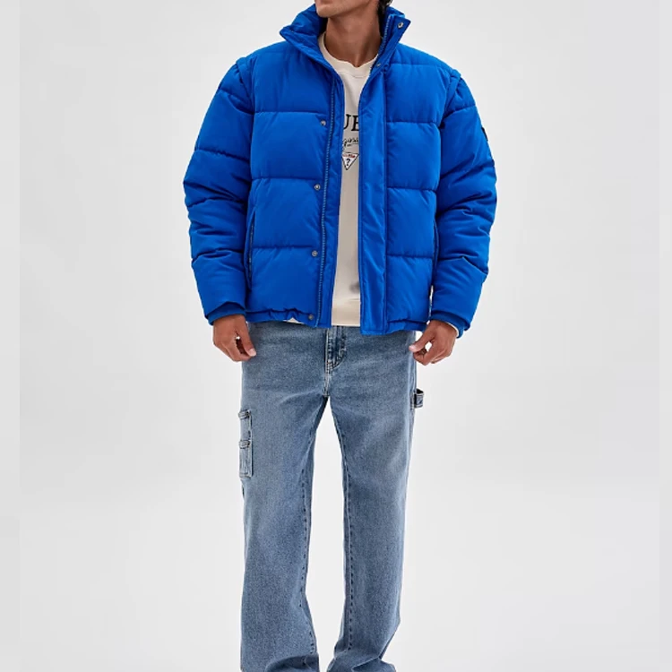 Custom Mens Winter Puffer Bubble Jackets Detachable Sleeves Thick Warm ...