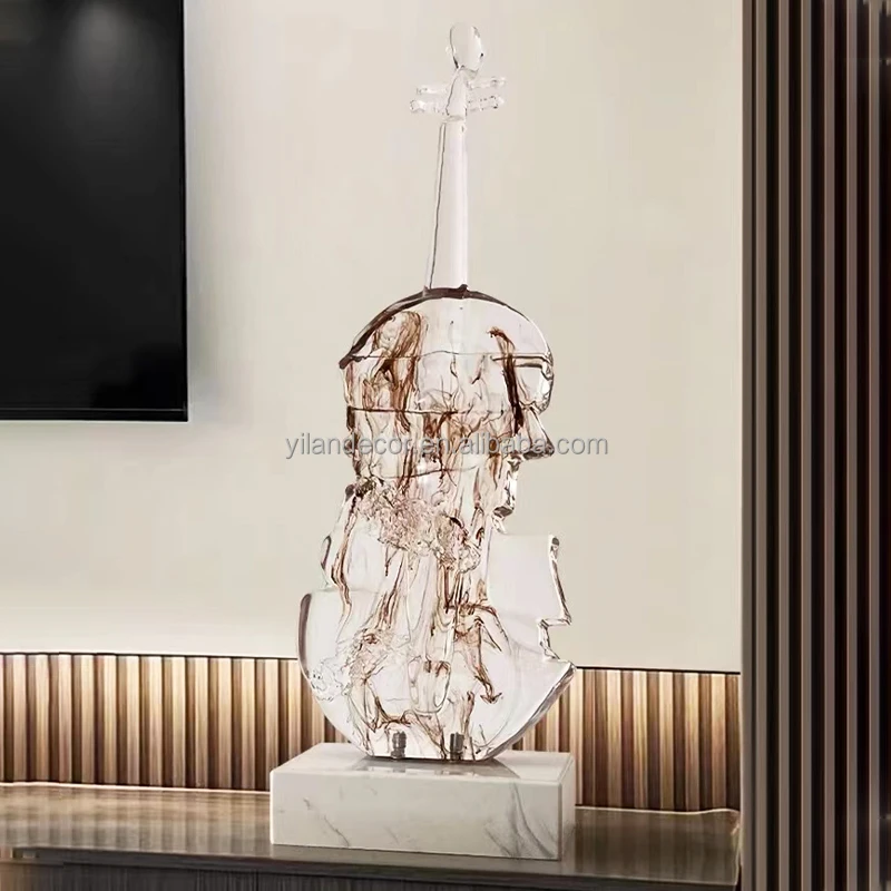 Light Luxury Clear Crystal Resin Violin Ornaments Modern Abstract Resin ...