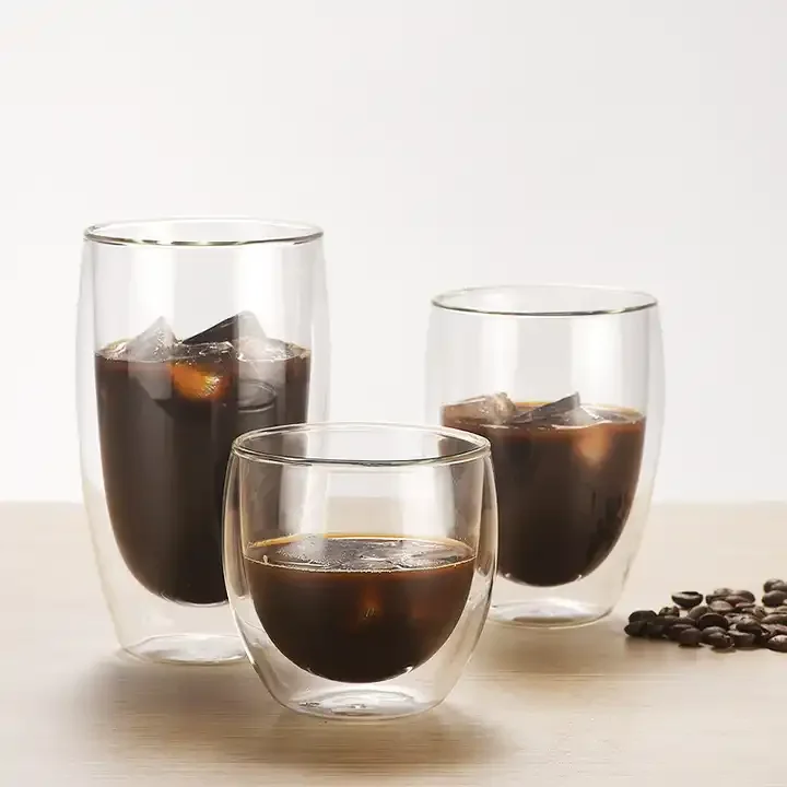 Custom Coffee Glass Cup Milk Tea Glass Cup Double Wall Water coffee ...