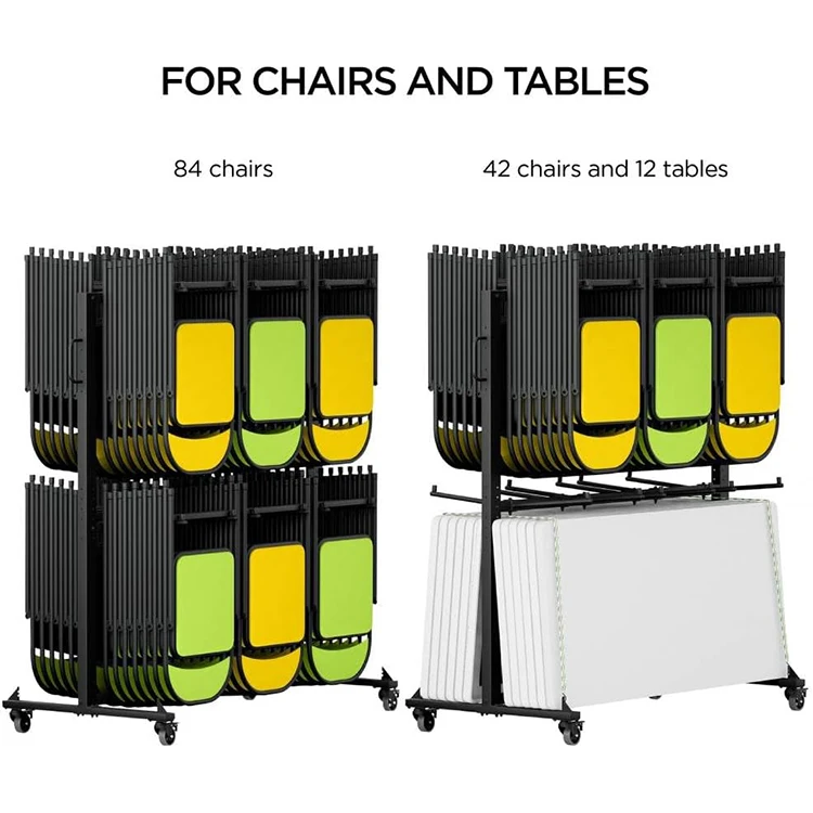 JH-Mech Folding Chair Storage Rack with Locking Wheels to Store 84 ...