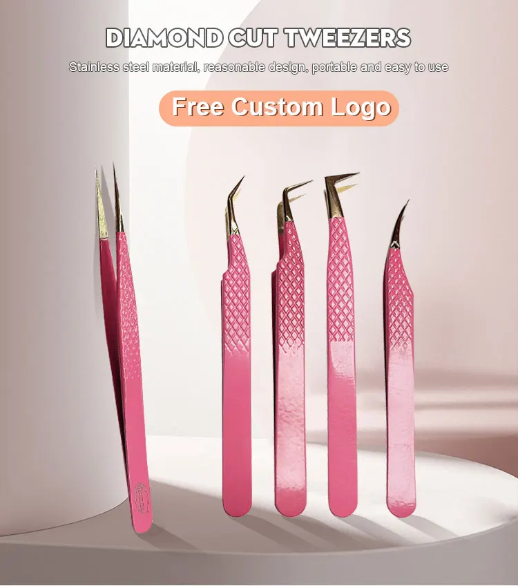Free Customize Logo Fiber Tip Eyelash Tweezers 45 75 90 Degree Nano ...
