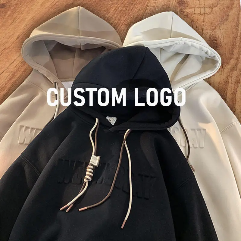 Premium Heavyweight Cotton Unisex 3d Logo Hooded Sweatshirts Embossed ...