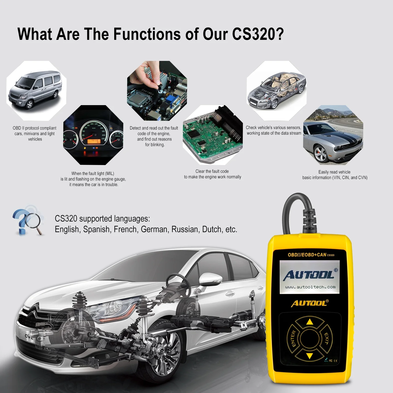 Autool Cs320 Obd2 Automotive Scanner Obd 2 Ii Auto Vehicle Scan ...