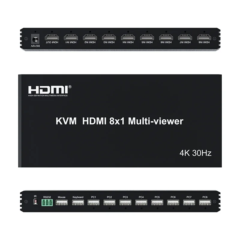 SOFLY KVM HDMI 8x1 Multi-Viewer - 4k/30hz - 1080P - 2560x1440