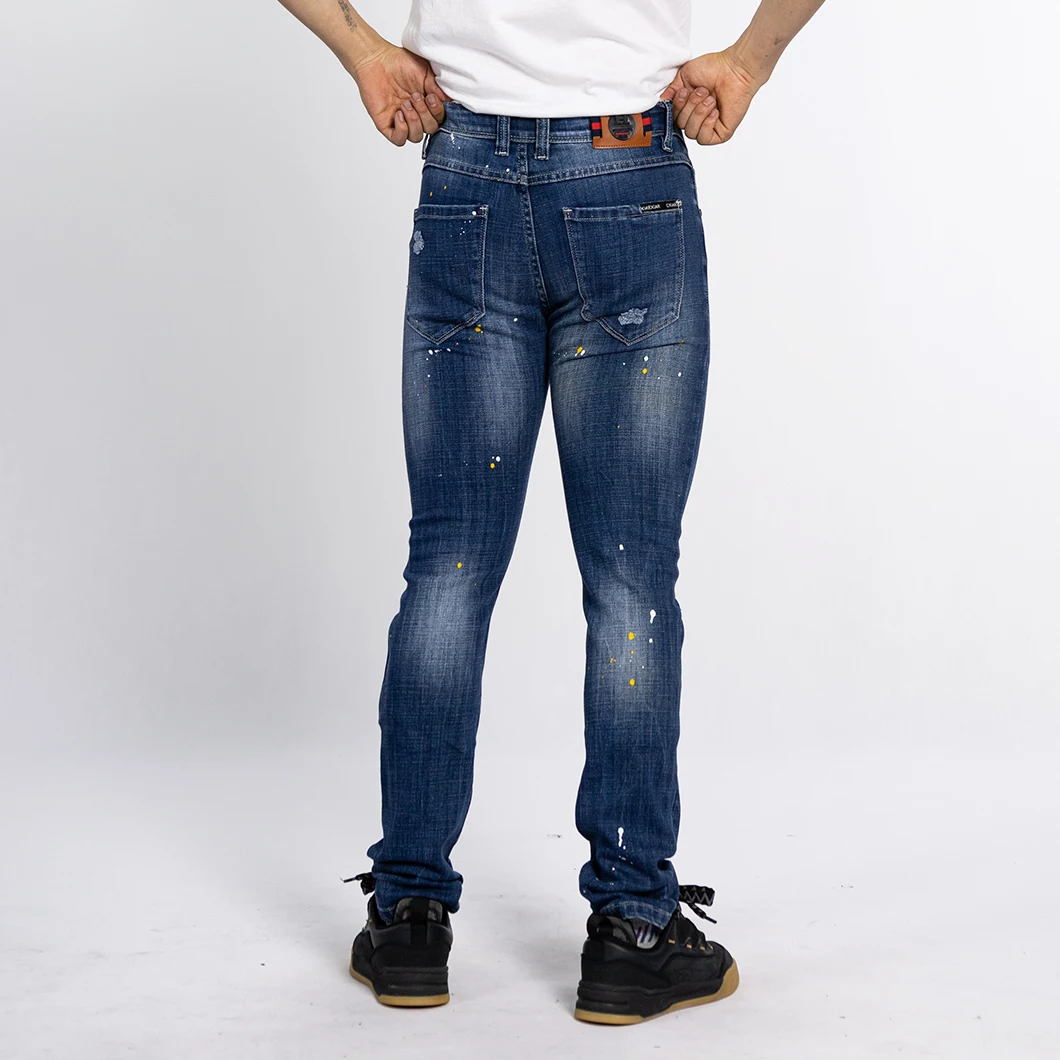 Blue Denim High Quality Dip Ripped Slim Jeans Men Designer High Street ...