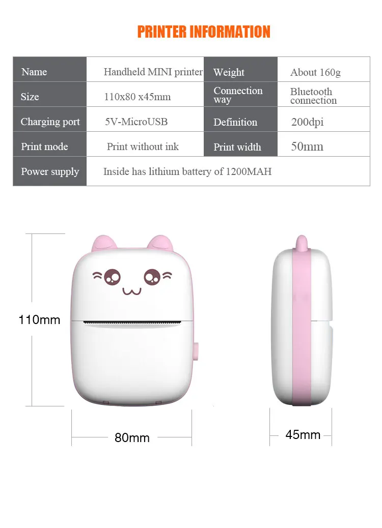 Mini Portable Thermal Pocket Mobile Printer Stickers Label Photo ...