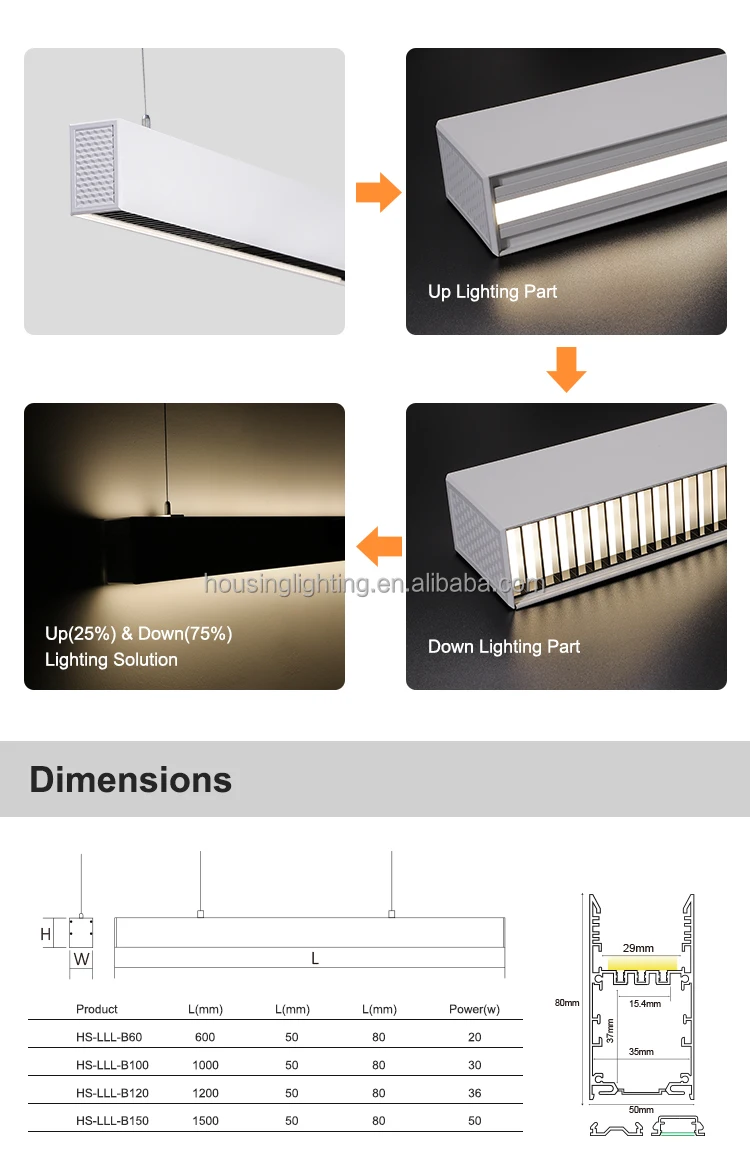 Office Lighting 1500mm 1800mm Suspended LED Linear Pendant Light Micro-Prismatic Louver PS ...