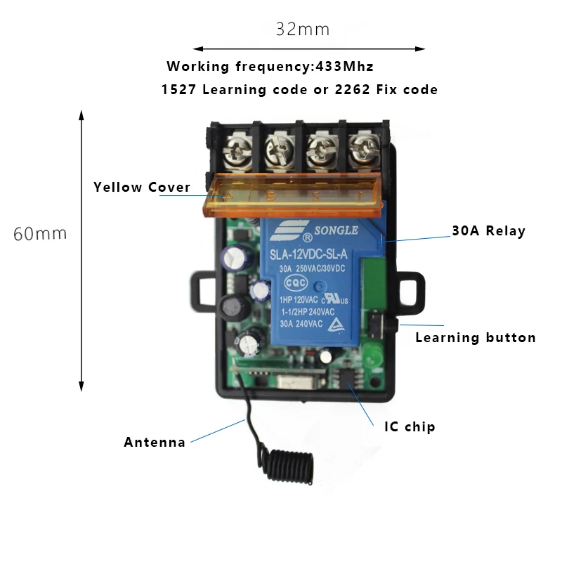 High Power 433Mhz Wireless Remote Control Switch AC85-250V 30A 1000M ...