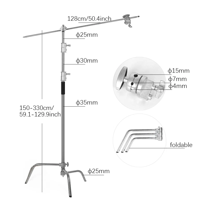 Factory Hot Sale 330cm C Stand Stainless Steel Light Tripod for Studio ...