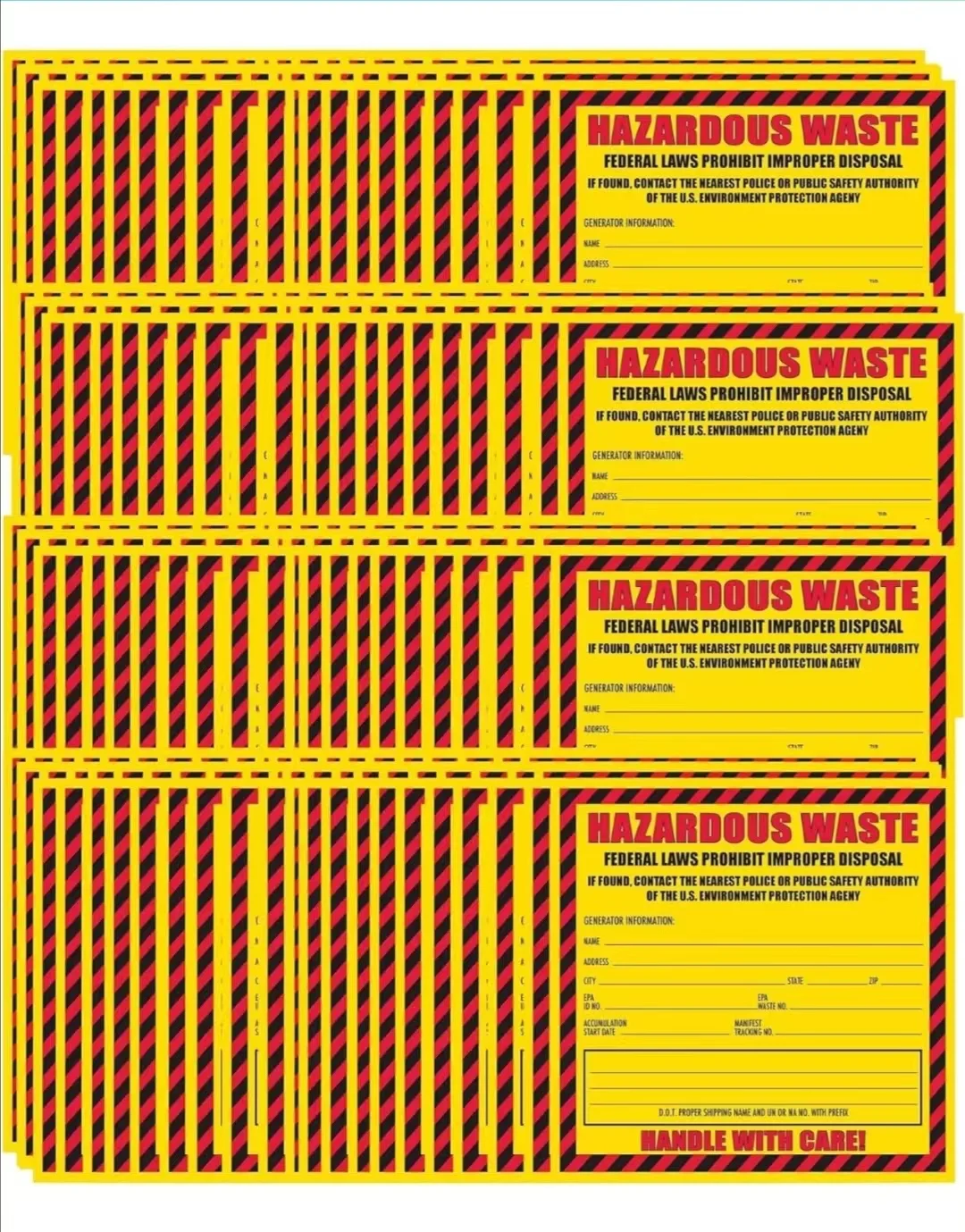 Hazardous Waste Labelling. Warning Label. Information Is Visible From A ...