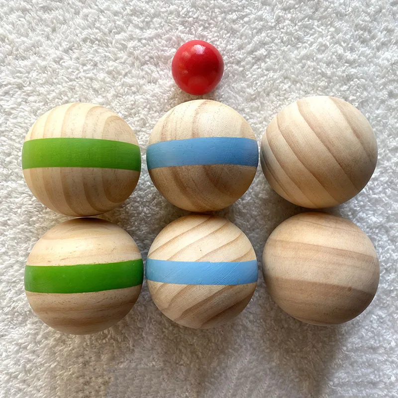 Wooden Petanque Ball Set Wood Bocce Sets With 7 Balls Wooden Outdoor ...