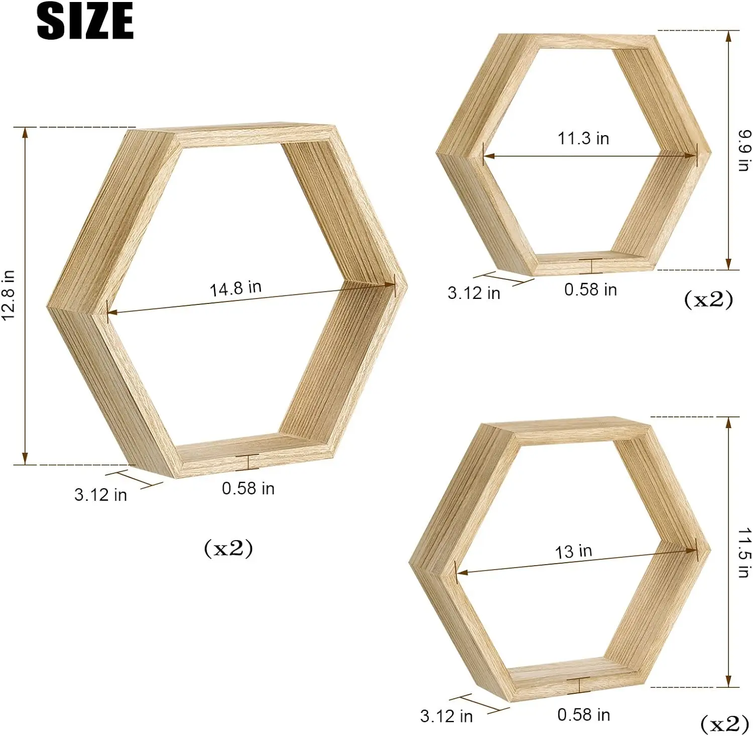 Wall Hexagonal Floating Wall Shelves Honeycomb Wooden Shelves Hanging ...