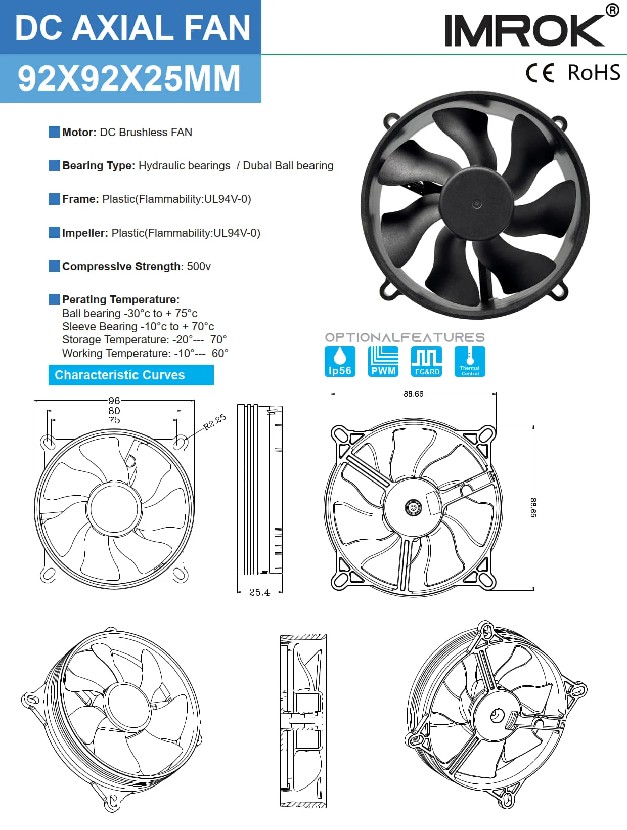 9225 12v Round Frame Axial Fan CPU Drinking Water Machine Waterproof ...