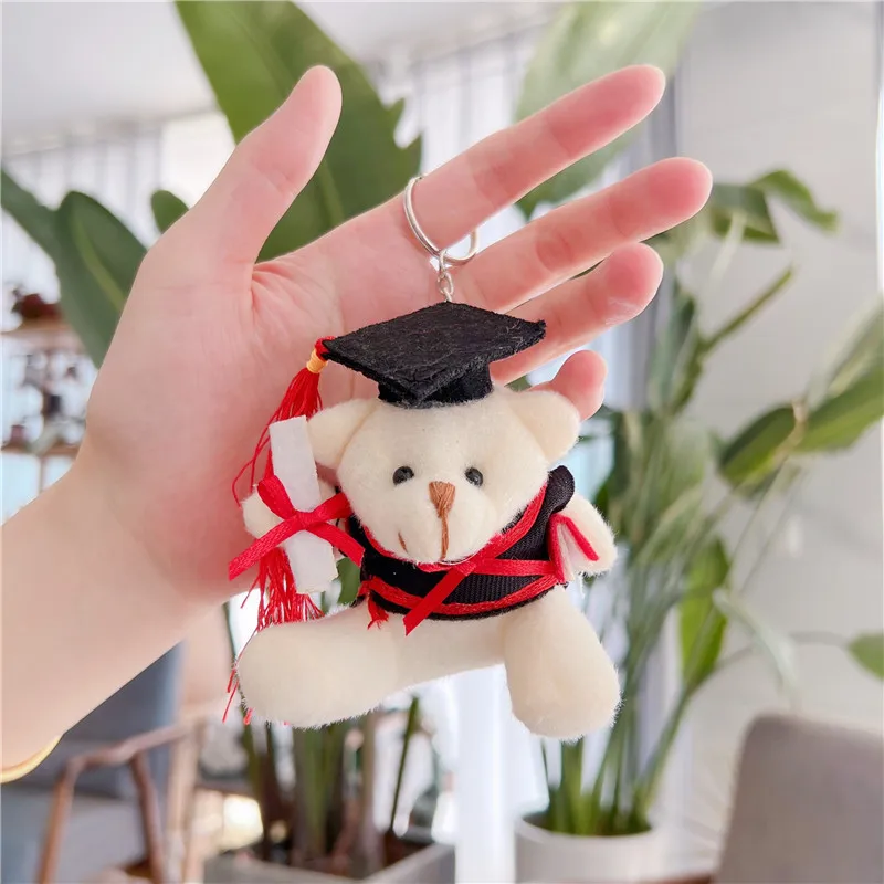 Plush Graduation Teddy Bear Keychain in Black Cap Stuffed Animal Toys ...