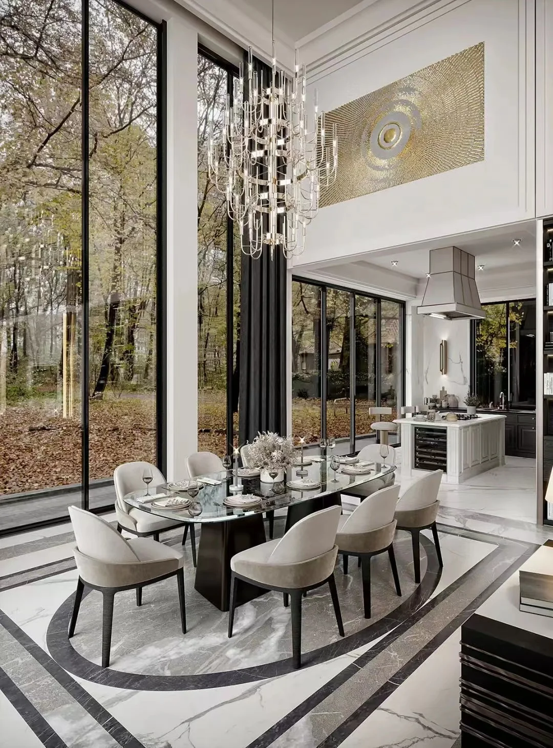 Villa Design Concept Dining Table and Chair Combination Set Luxury ...