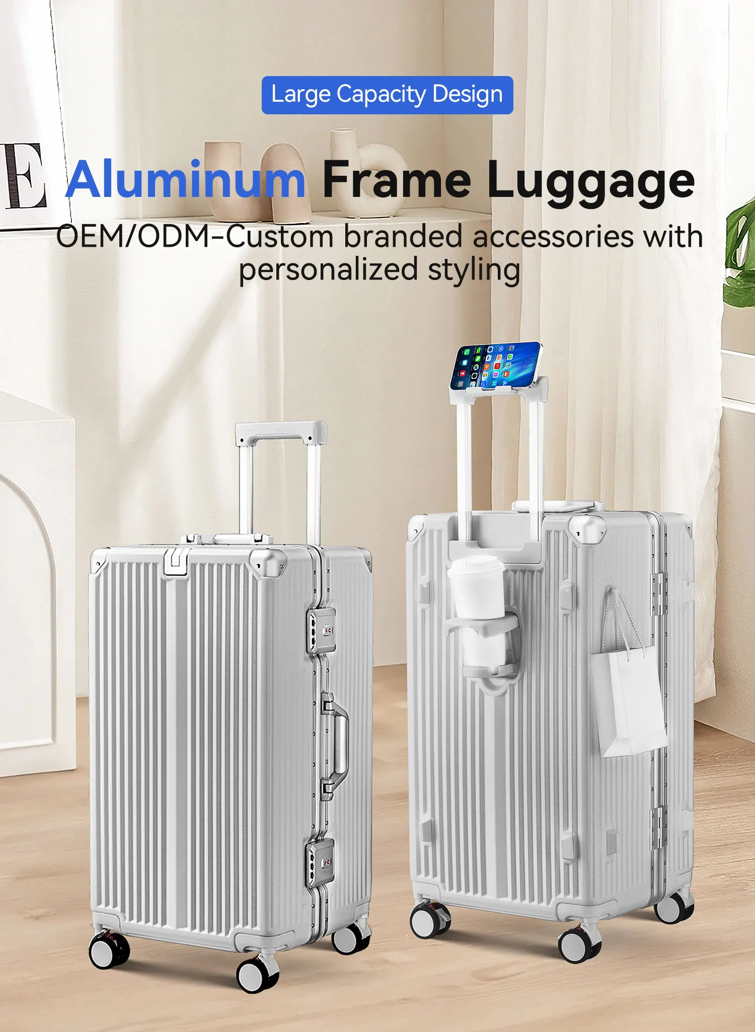 SOKOK Customized Large Aluminum Frame Travel Suitcases with Silent ...