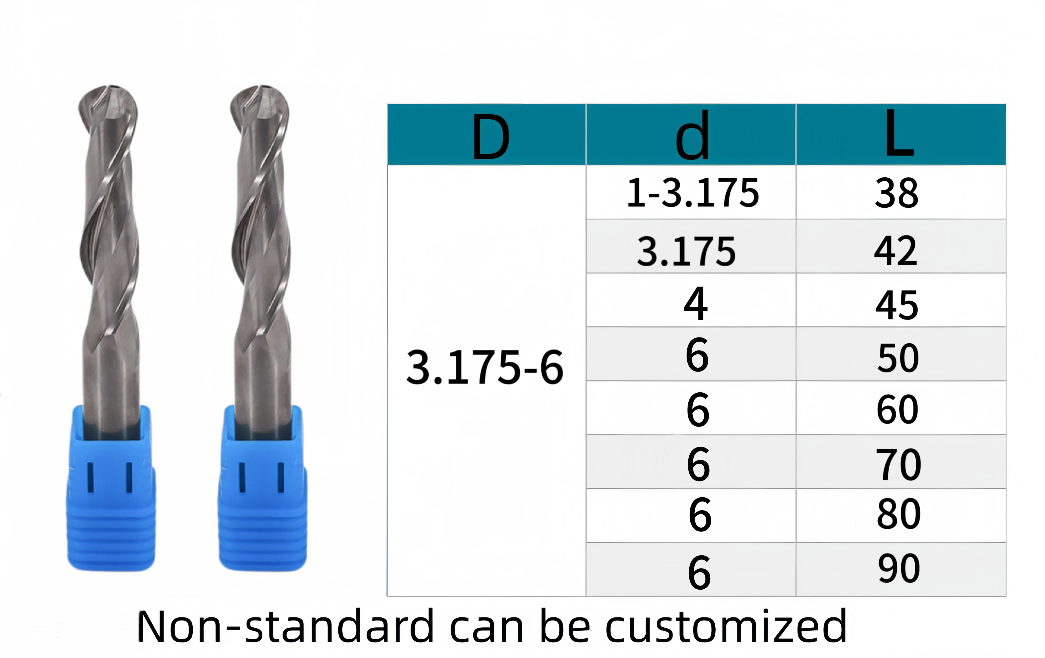 Feisite High Hardness CNC Router Bits Solid Cabide Ball Nose Two Flutes ...