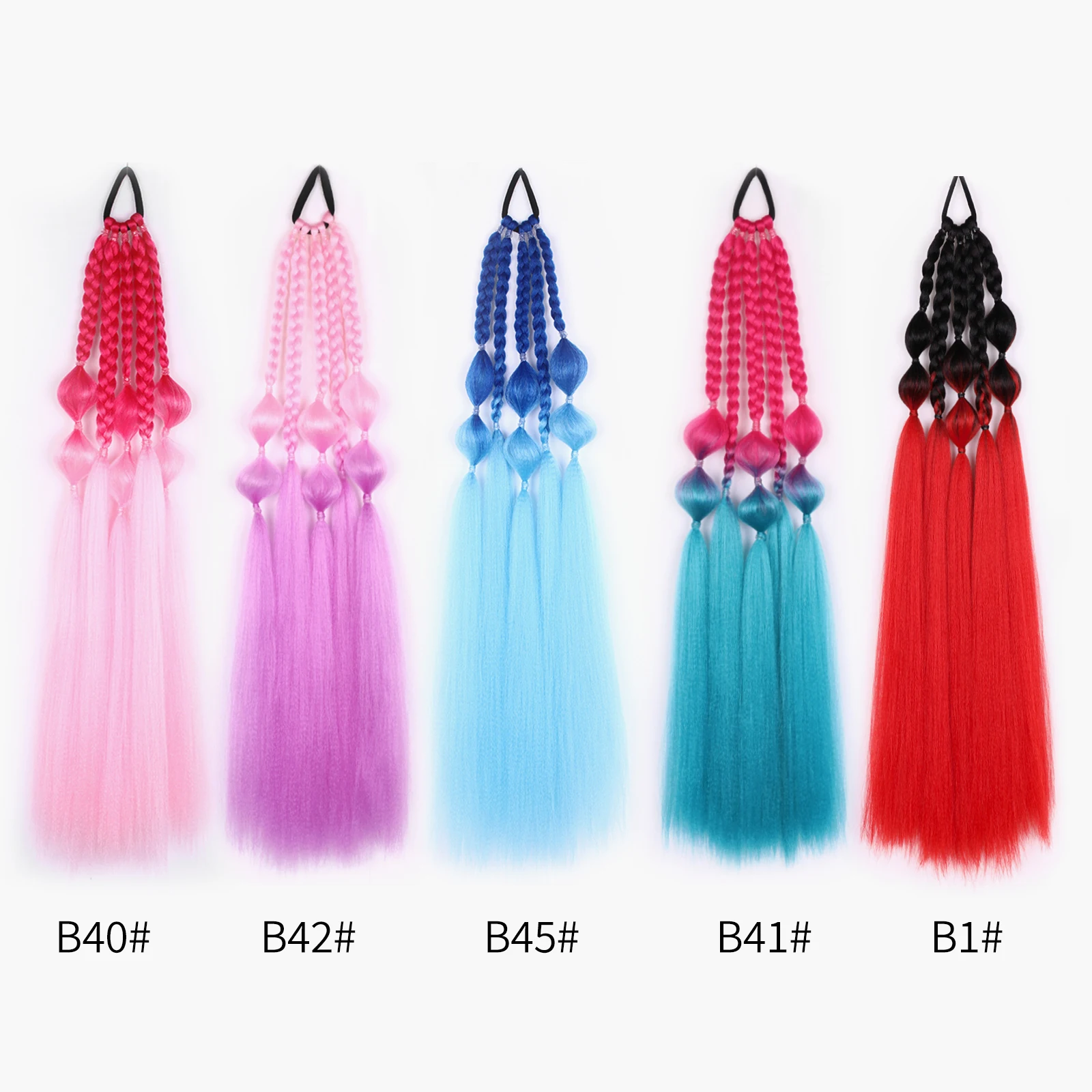 Multi-colors 24 Inch Kids Bubble Ponytail 5-6 Strands Pre Twisted ...