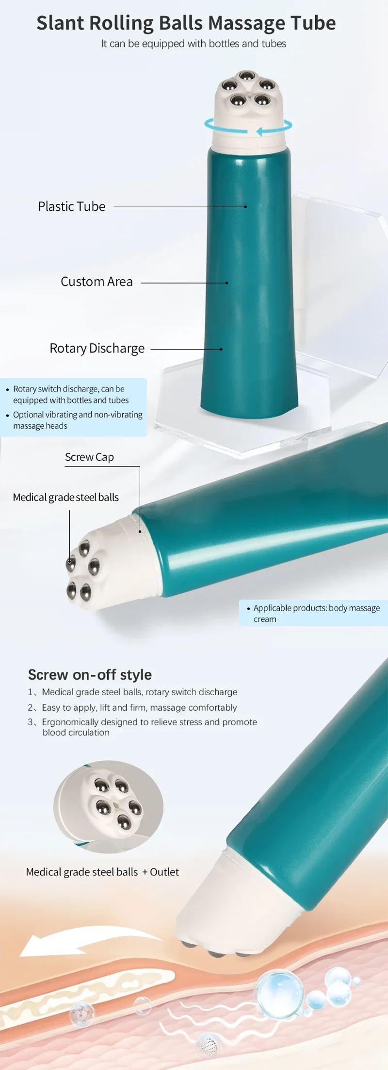 Customizable Steel Ball Massage Applicator Plastic Tube Roller Ball ...