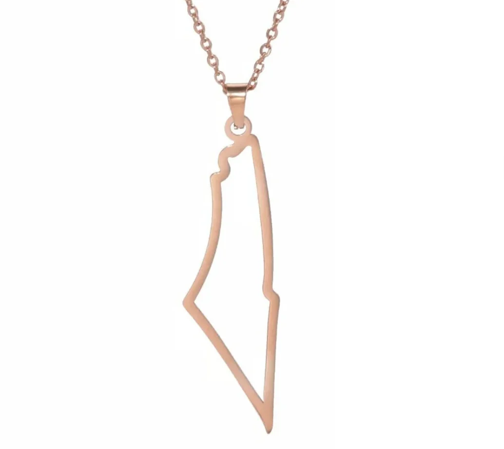 Wholesale Palestine Map Outline Gold Necklace Chain Pendant Pvd Plated ...