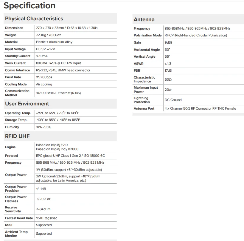 For Chainway UR1A Integrated RFID Reader Impinj E710/R2000 Chip Wider ...