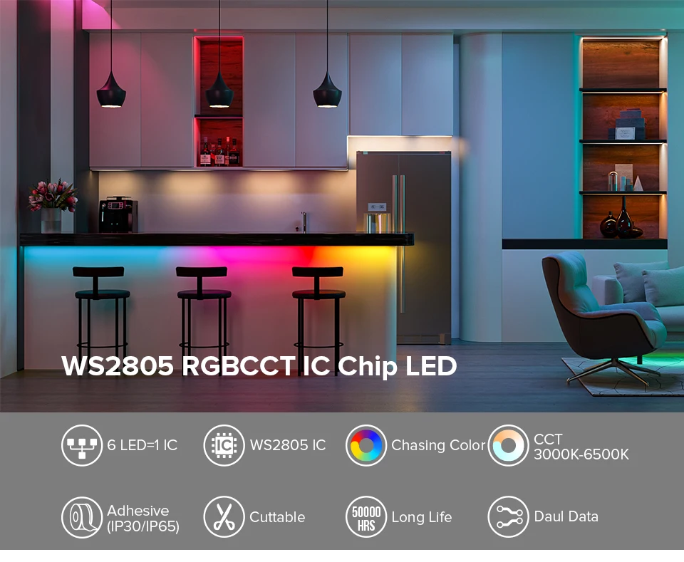 WS2805 RGBCCT Led Strip - 5 in 1 Addressable Pixel Lights